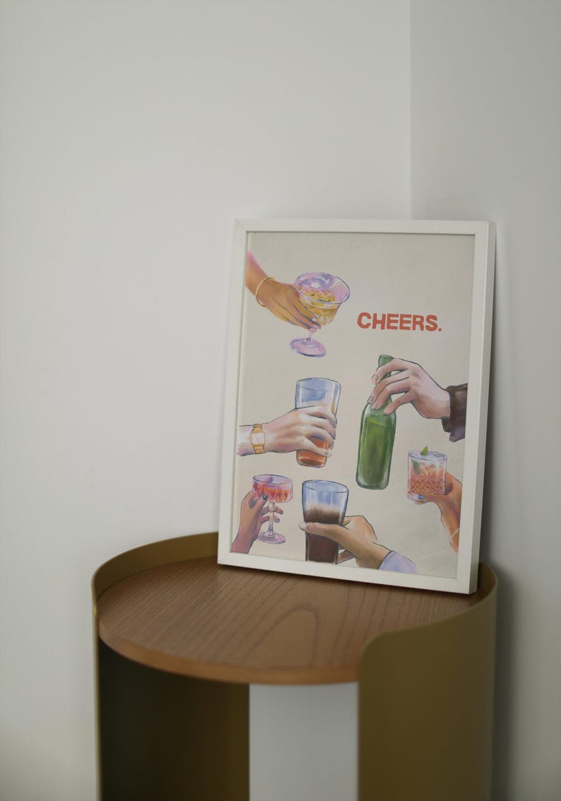 Cheers Print | Bar Cart Print | Bar Cart Decor | Wine Print | Cheers Printable Wall Art | Cheers ...