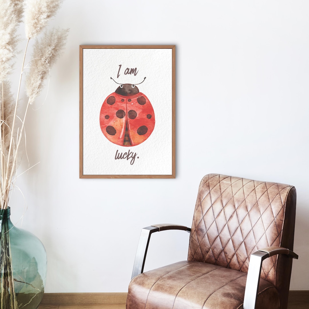 Watercolor Ladybug Print | I Am Lucky Print | Positive Quote Art ...