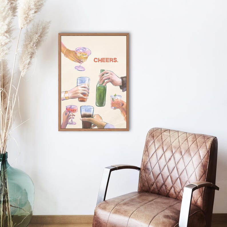 Cheers Print | Bar Cart Print | Bar Cart Decor | Wine Print | Cheers Printable Wall Art | Cheers ...