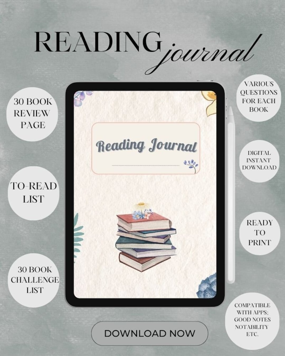 Digital Reading Journal Minimal Reading Tracker Book Journal Goodnotes ...