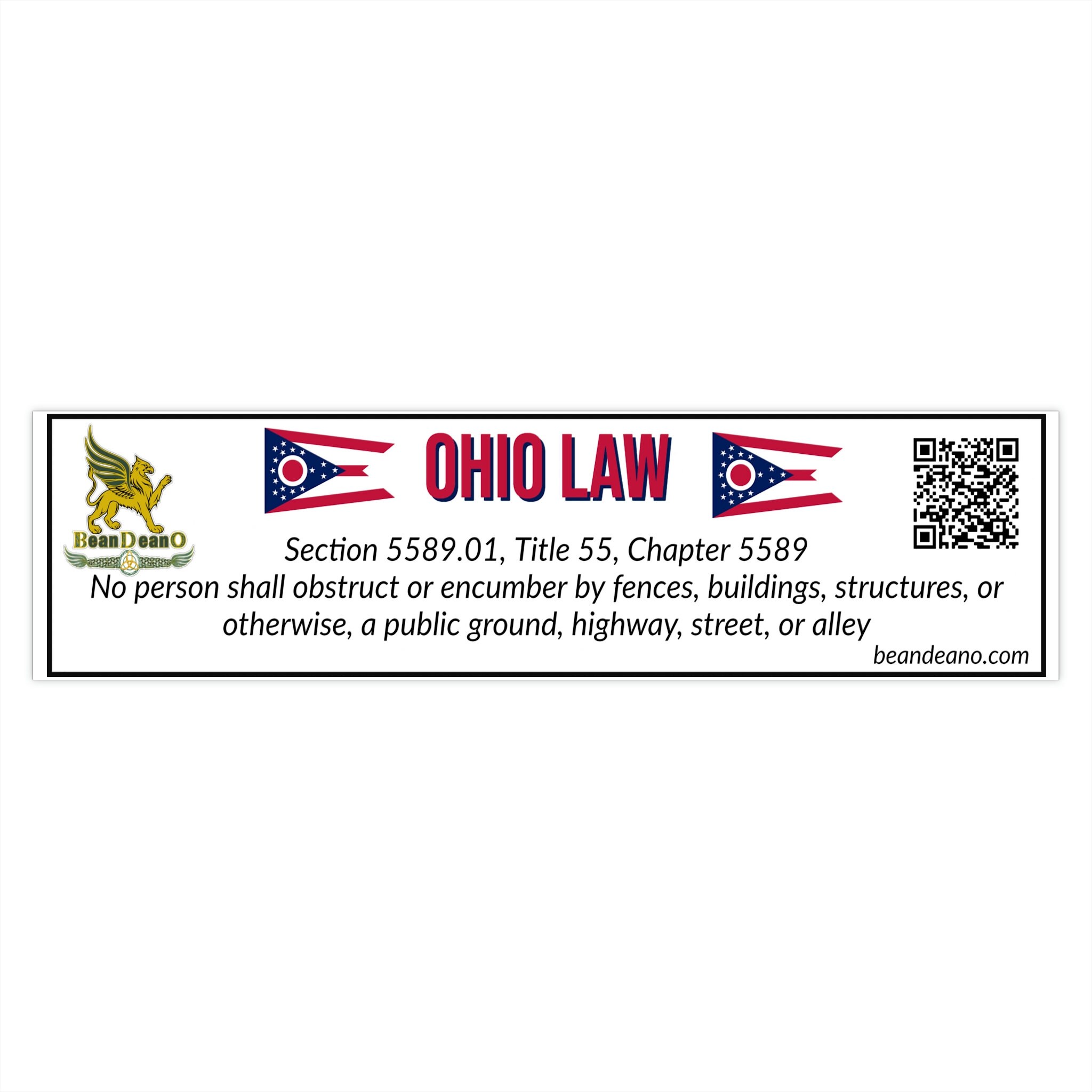 Ohio Bumper Sticker, Bumper Stickers, Ohio, Sticker, Beandeano, Laws ...