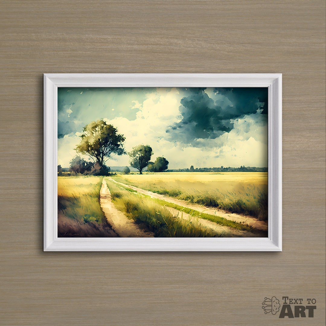 Printable Farm Landscape Painting Vintage Art Print Farm Country Wall ...