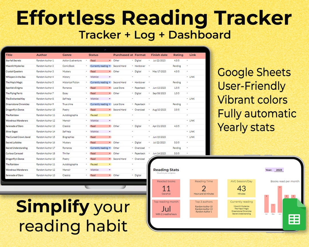 Effortless Reading Tracker Spreadsheet Book Tracker Sheet Booklist ...
