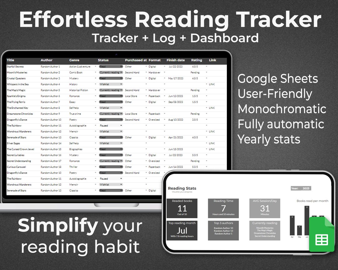 Effortless Reading Tracker Spreadsheet - Book Tracker Sheet - Booklist ...