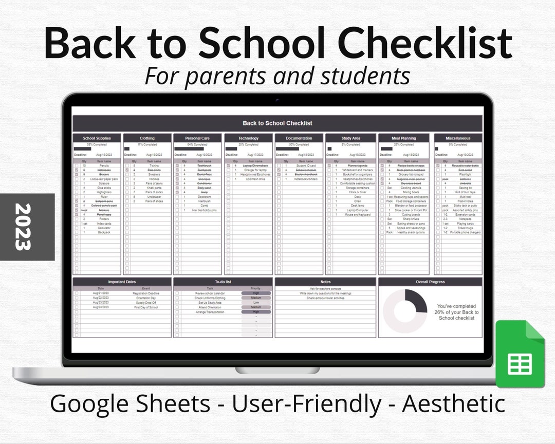 Back to School 2023 Checklist Template - School Supplies Planner ...