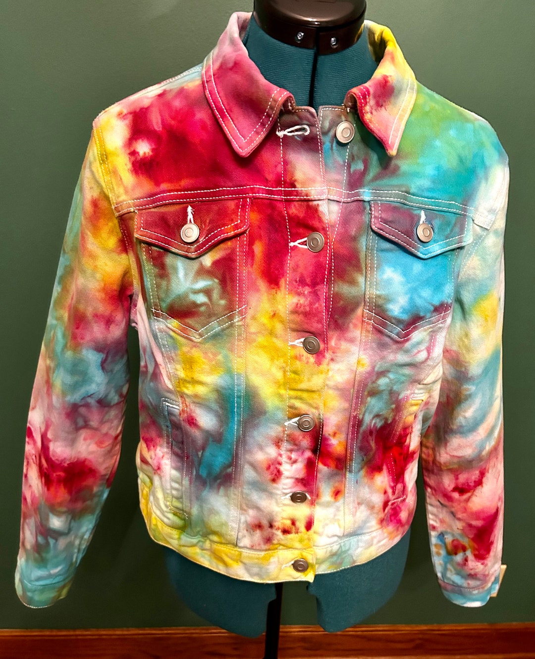 Hippie Tie Dye Ice Dyed Denim Jacket, Vivid Festival Denim Jacket, Hand ...