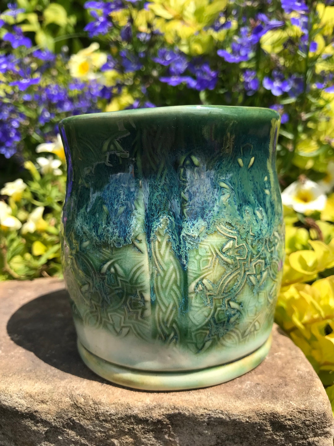 Single Scottish Celtic Pottery Whisky Cup, Handmade Celtic Wine Tumbler ...