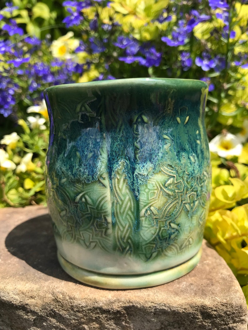 Single Scottish Celtic Pottery Whisky Cup, Handmade Celtic Wine Tumbler ...