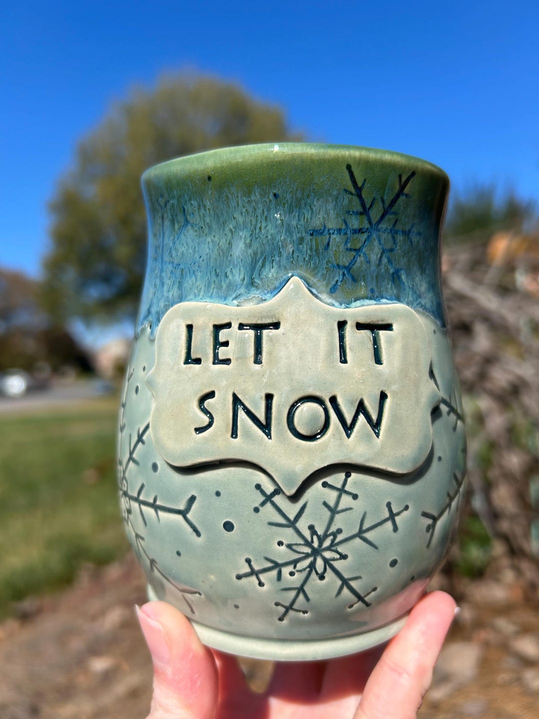 Handmade Christmas Let It Snow Snowflake Cup/tumbler, Winter Pottery ...