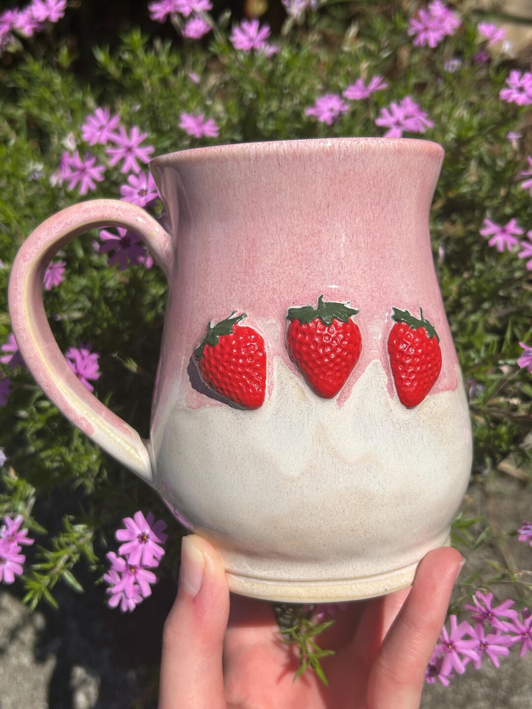 Beautiful Handmade Strawberry Pottery Mug, Strawberries and Cream Glaze ...