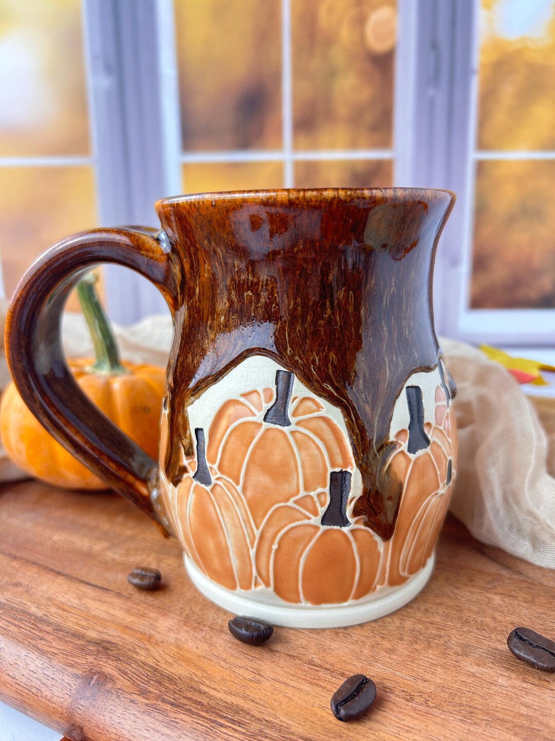 Handmade Fall Pumpkin Texture Pottery Mug, Pumpkin Patch Pottery Mug - Etsy