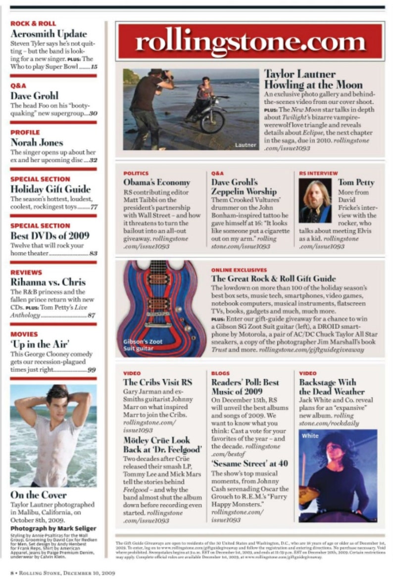 Vintage Rolling Stone American Magazine December 2009 - PDF Digital Download File - Taylor ...
