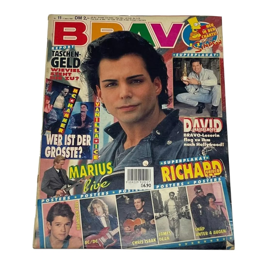 Vintage Old Bravo German Music Magazine,march 1991,richard Grieco,sting ...