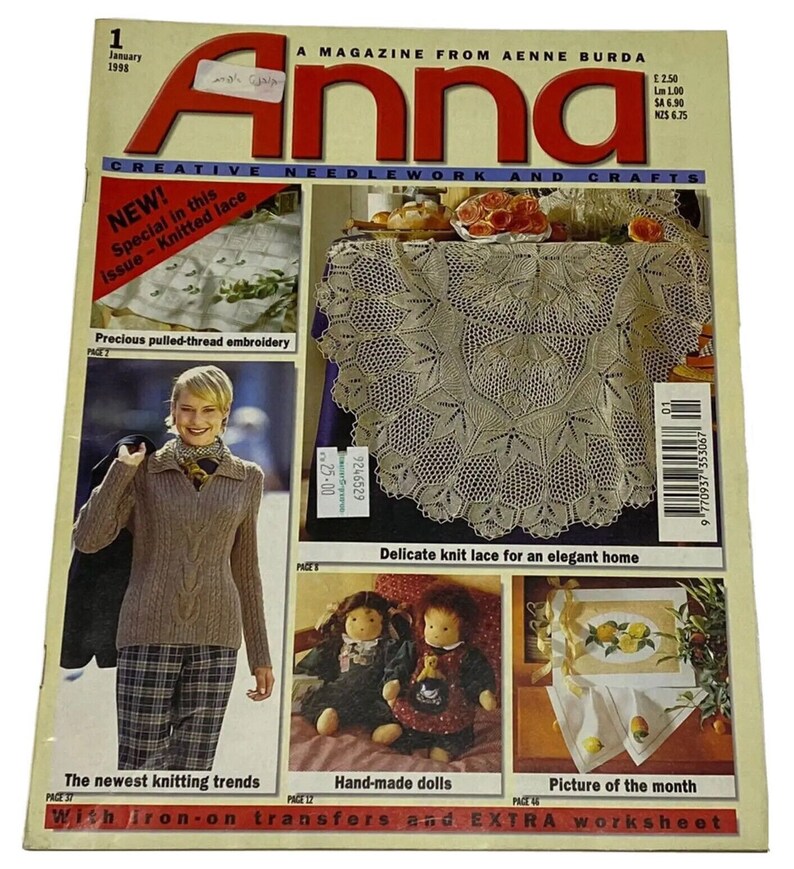 Vintage Anna Burda Knitting & Needlecrafts Magazine January 1998 PDF Digital Download File ...