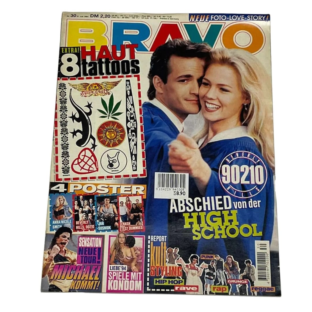 Vintage Bravo German Music Magazine JULY 1994,luke Perry,jennie Garth ...