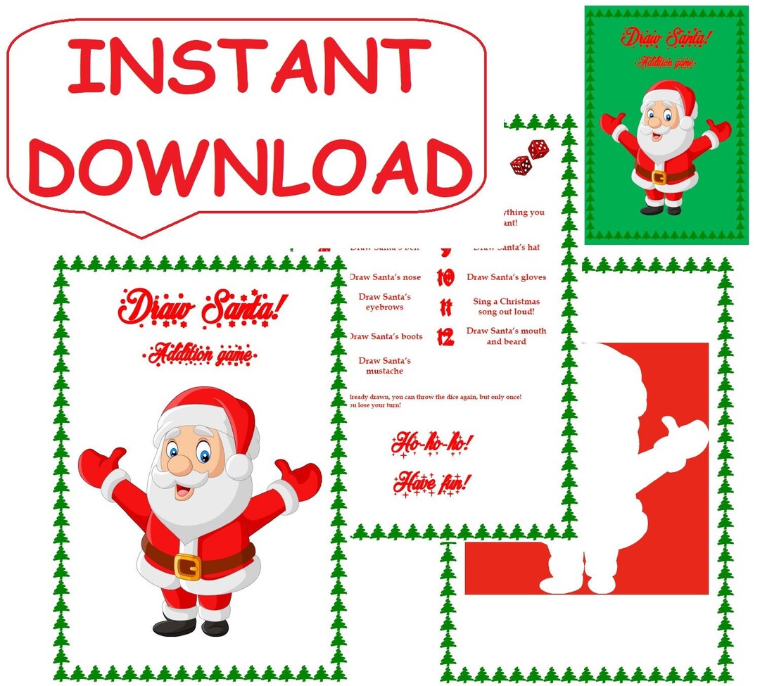 Draw Santa Addition Game Printable - Etsy