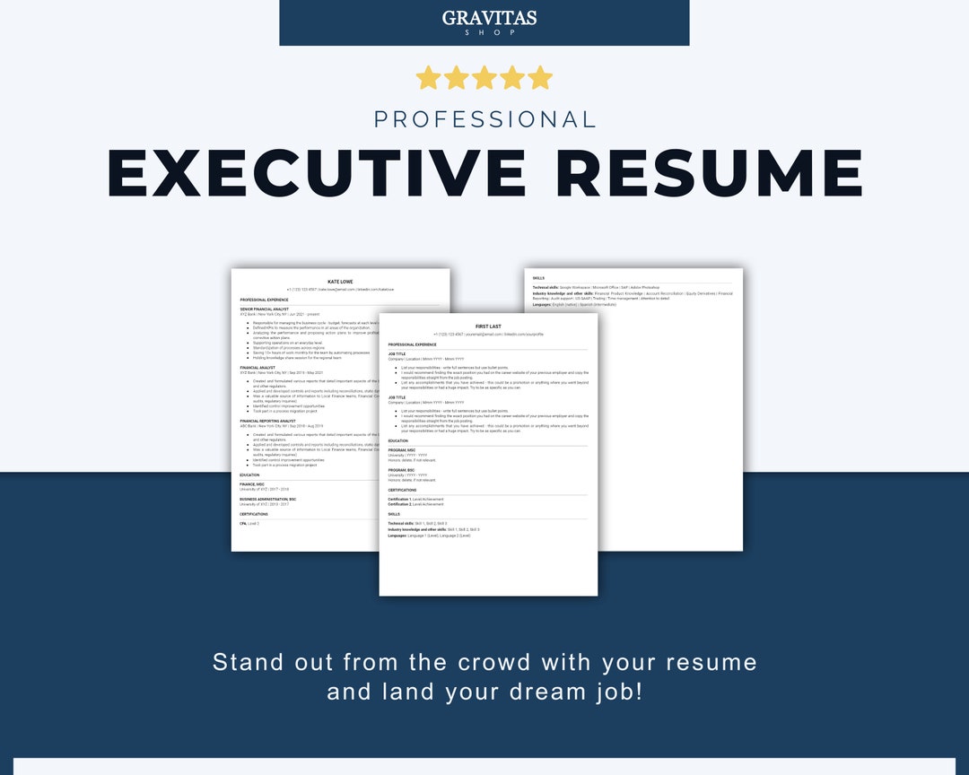 Professional Executive Resume Template - Modern and Polished CV Design ...