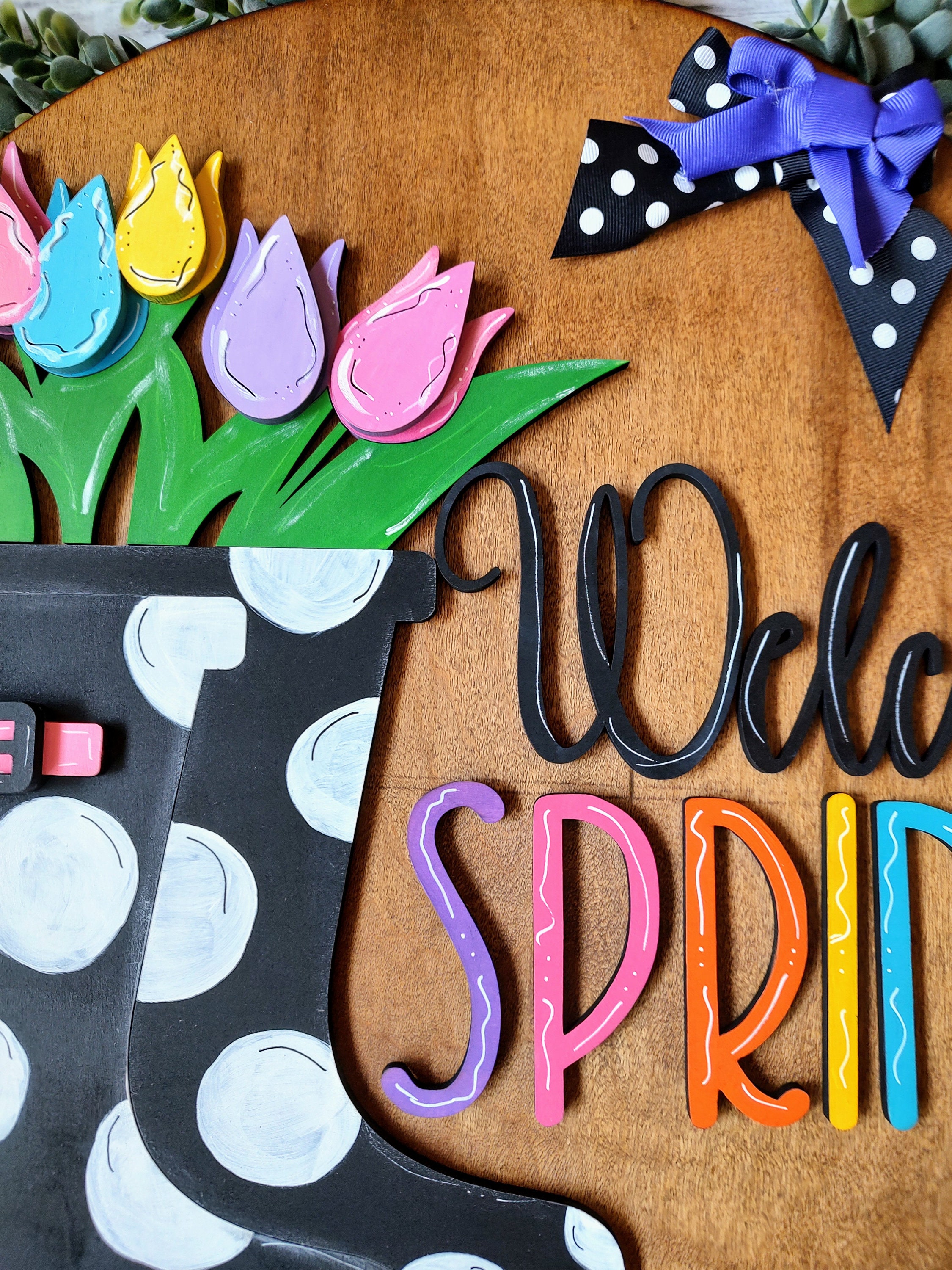 Rainboots and Tulips Spring Wall/door Hanger. Customized, One of a Kind ...