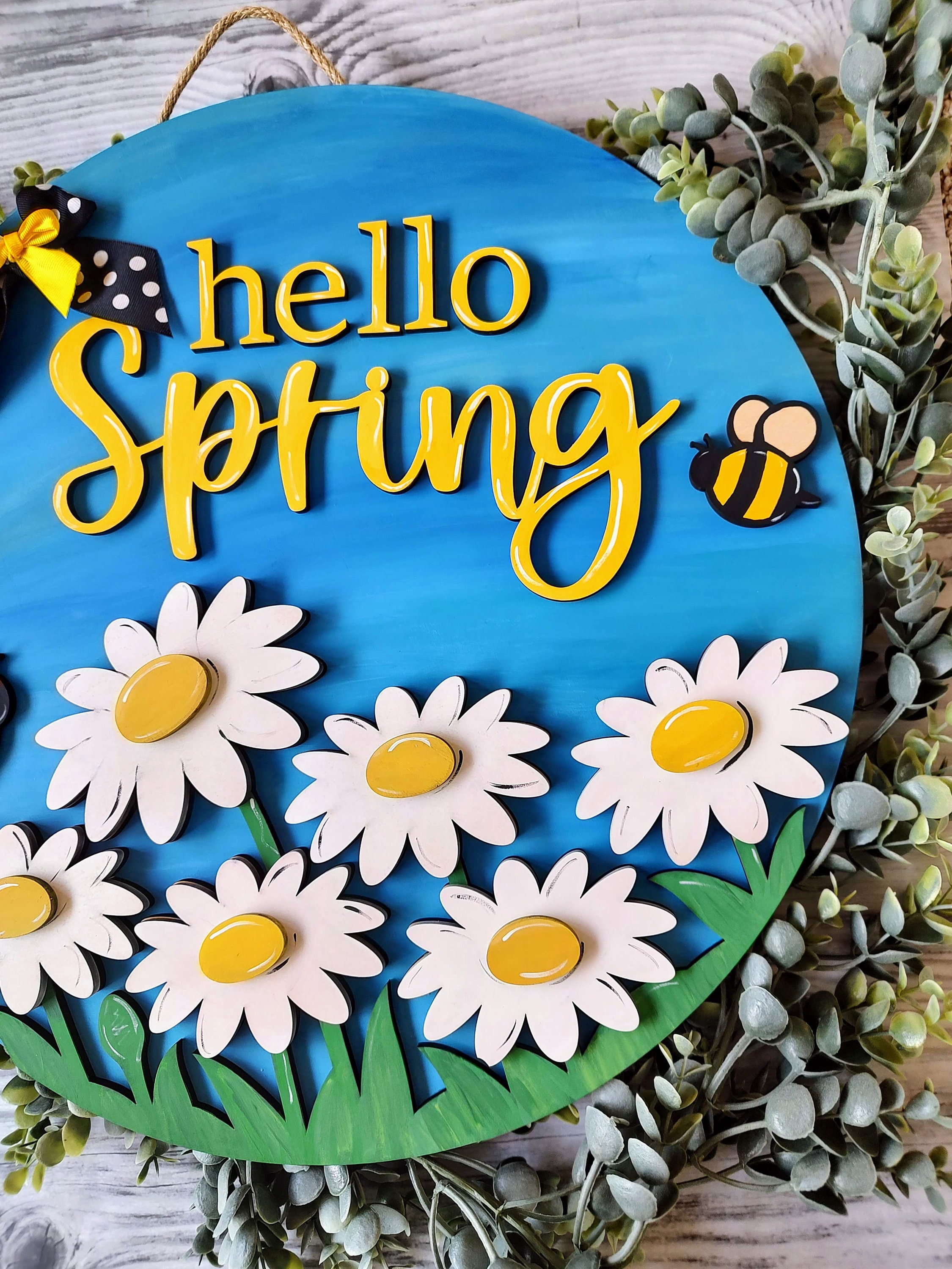 Spring Daisy Bee Door Hanger. Colorful Spring/summer Welcome Sign. Hand ...