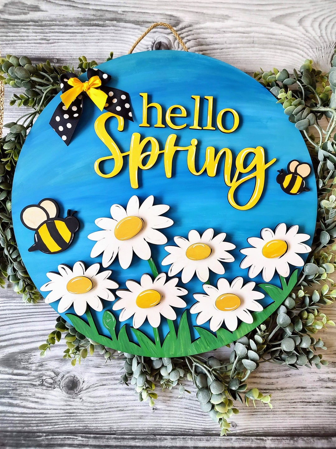 Hello Summer Daisy Bee Door Hanger. Colorful Spring/summer Welcome Sign ...