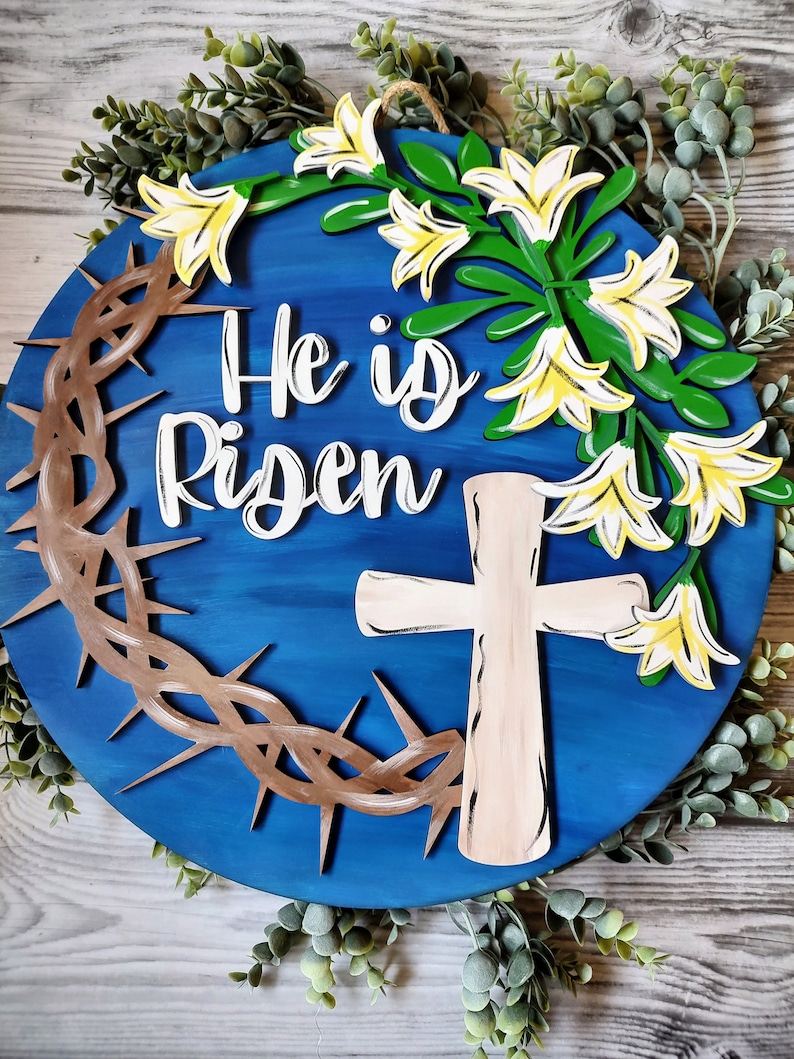 He is Risen Easter Door Hanger L Religious Easter Door Hanger L Hand ...