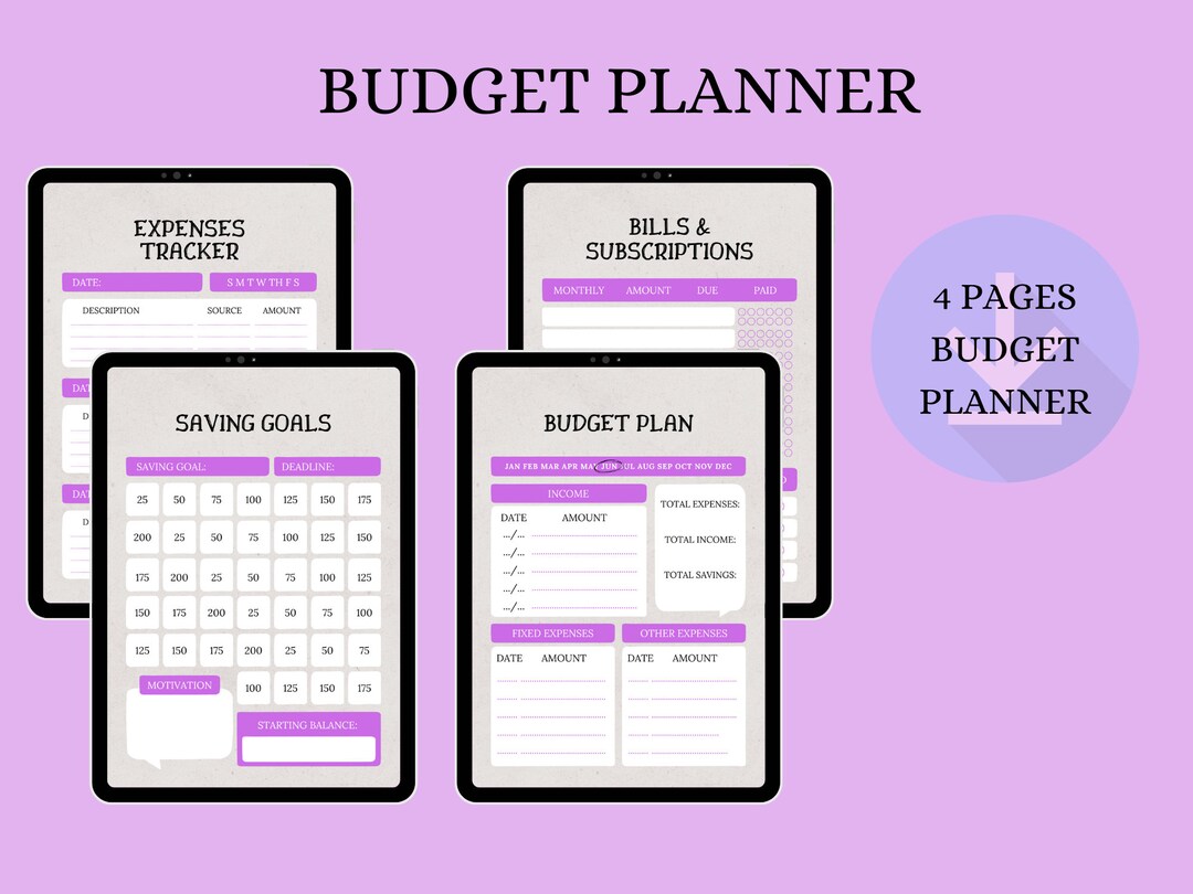 Watercolor Purple Budget Planner, Expensestracker, Saving Goals, Bills ...