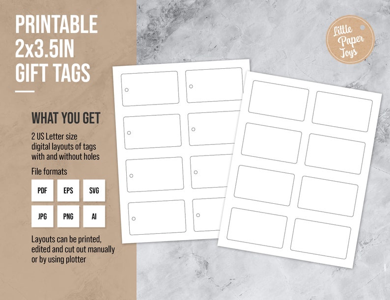 Printable Blank Digital 2 X 3.5 Inches Gift Tag Template Layout on US ...