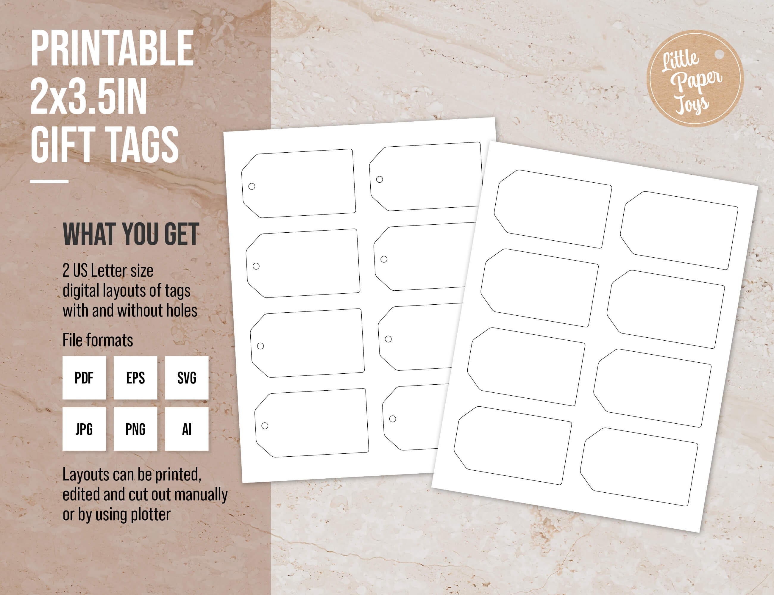 Printable Blank Digital 2 X 3.5 Inches Gift Tag With Rounded Corners ...