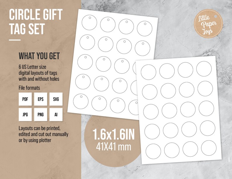 Printable Blank Round Gift Tag, Label Template Layout Set, 1.6 X 1.6 In ...