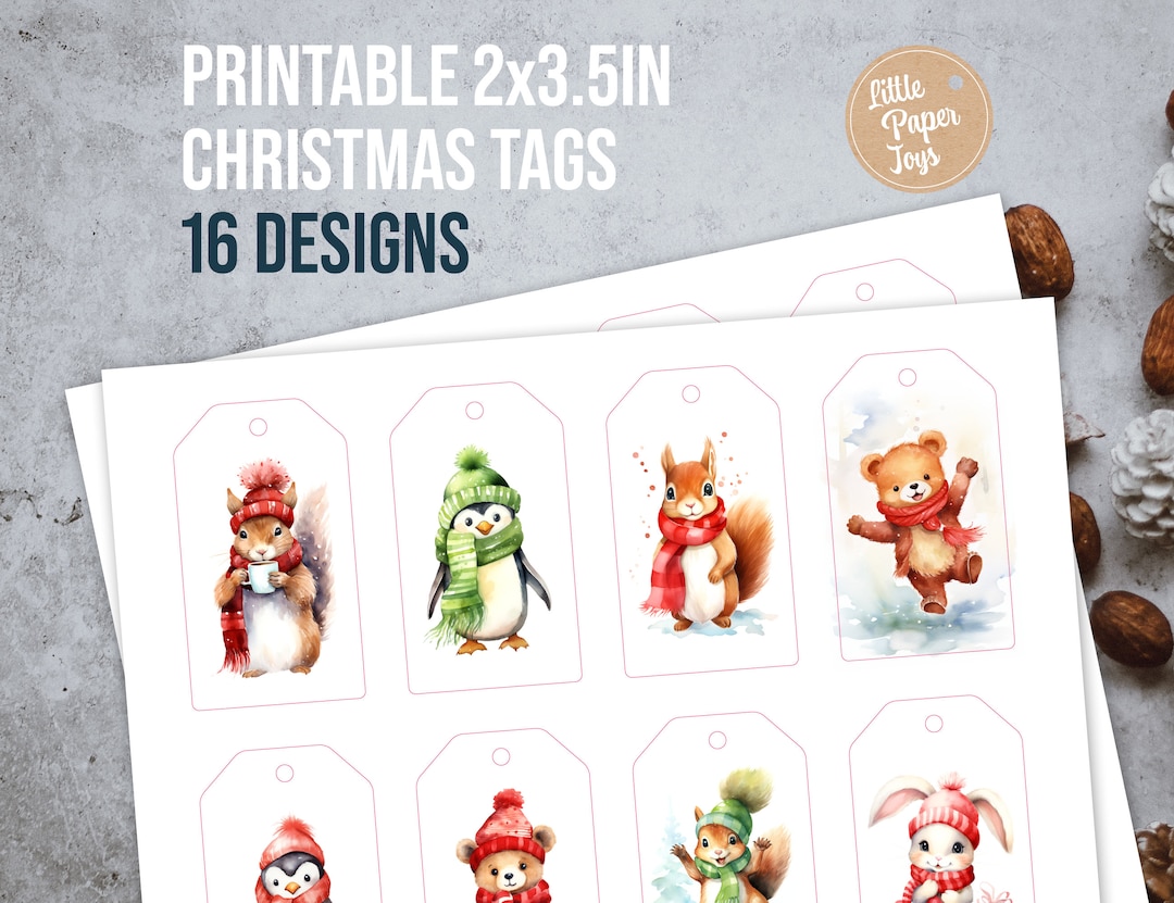Cute Christmas Animals Gift Tags Printable 2 X 3.5 Inch, Set of 16 ...