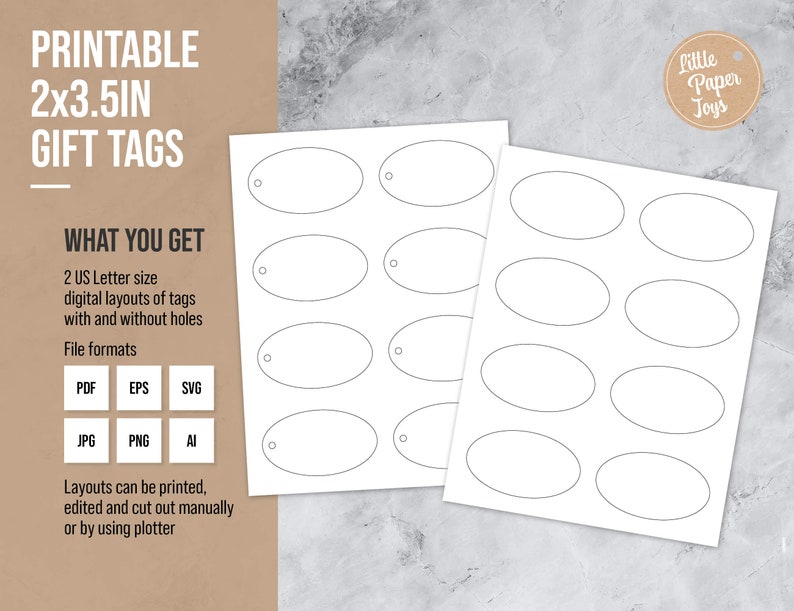 Printable Blank Oval Digital 2 X 3.5 Inches Gift Tag Template Layout on ...