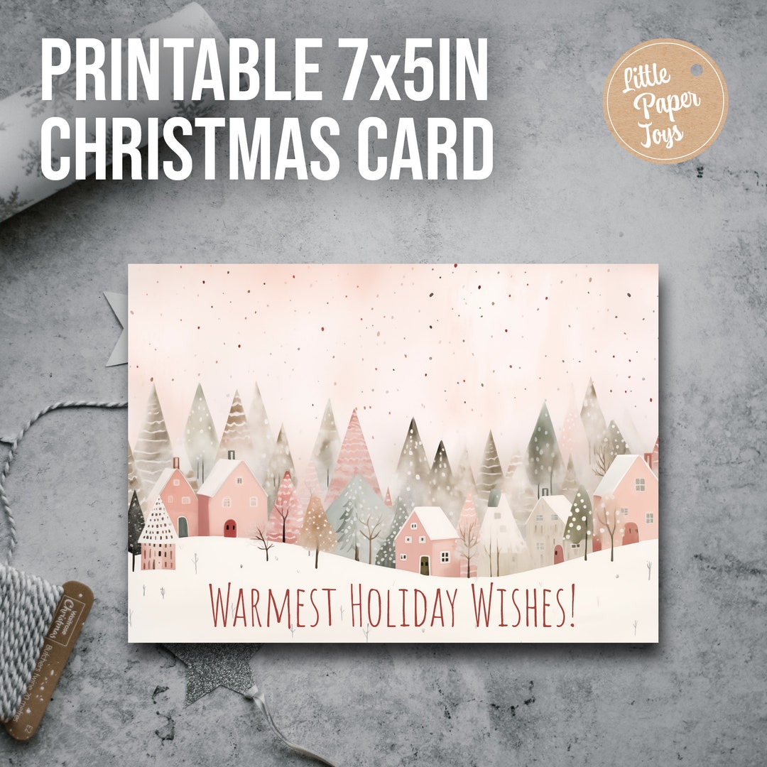 Printable Christmas Warmest Holiday Wishes Card, Abstract Winter Forest ...
