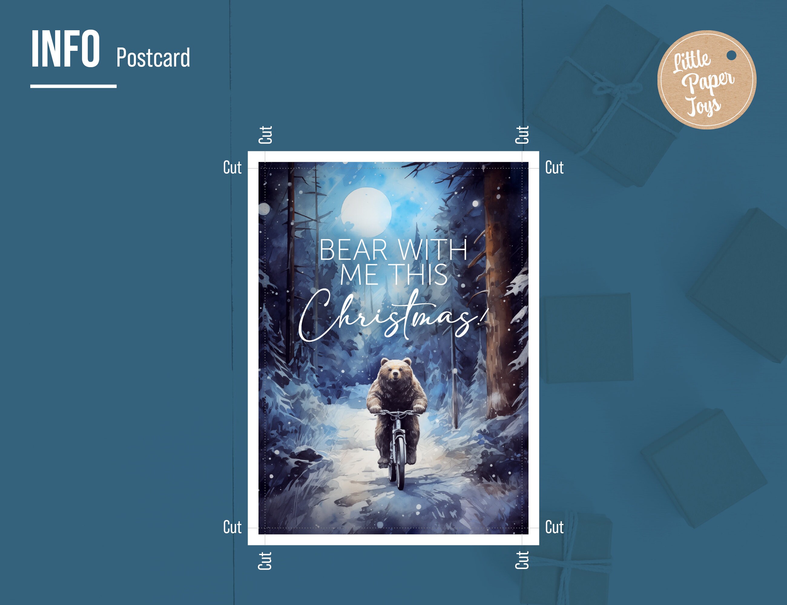 Printable Christmas Holiday Cycling Card, Quirky Xmas Bicycle Bike ...