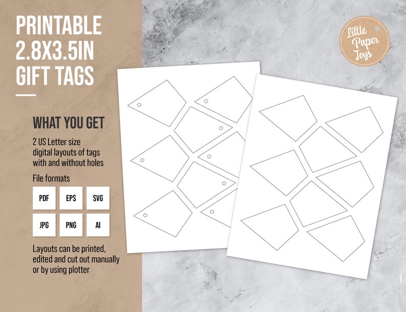 Printable Blank Digital 2.8 X 3.5 Inches Gift Tag Template Layout on US ...