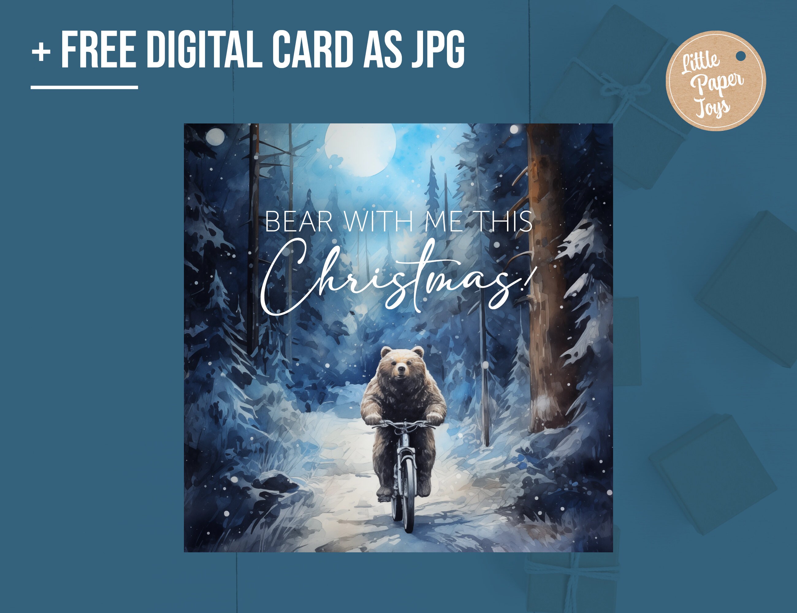 Printable Christmas Holiday Cycling Card, Quirky Xmas Bicycle Bike ...