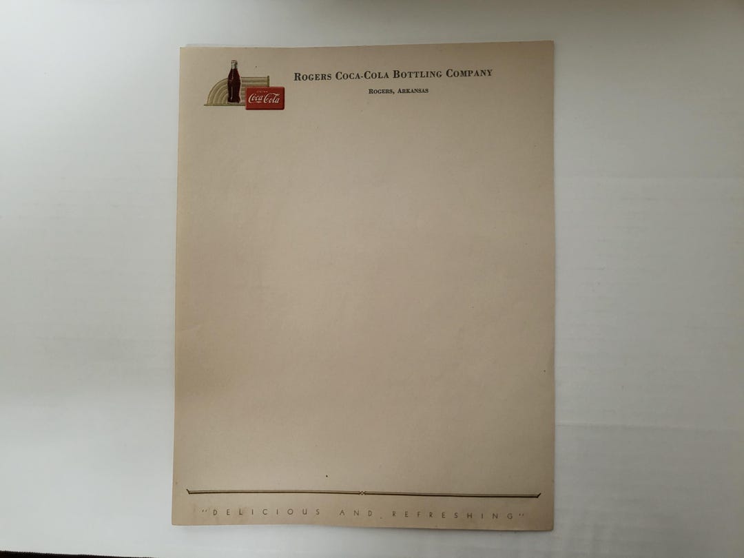 Coca Cola Printed Letterhead Stationery Rogers Arkansas - Etsy