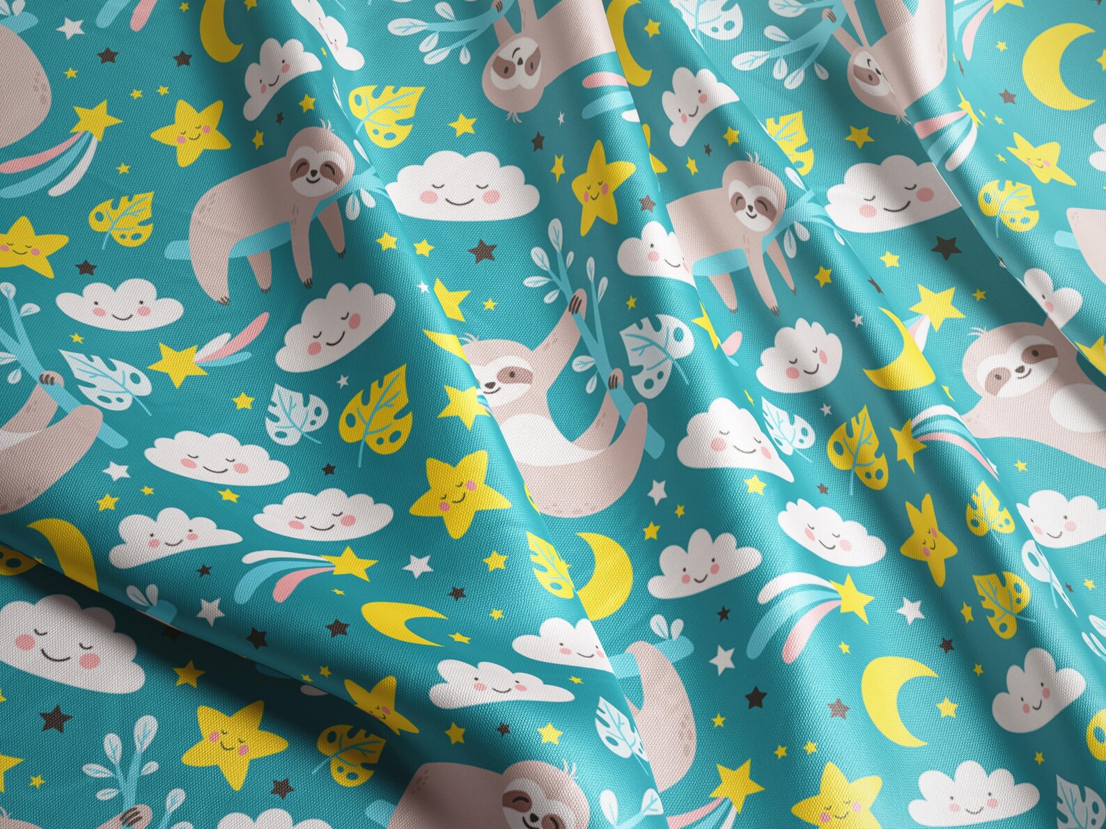 12 Cute Sloth Digital Paper, Rainbow, Clouds, Butterfly, Bear Cartoon ...