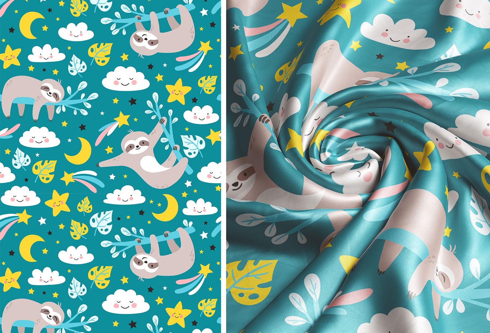 12 Cute Sloth Digital Paper, Rainbow, Clouds, Butterfly, Bear Cartoon ...