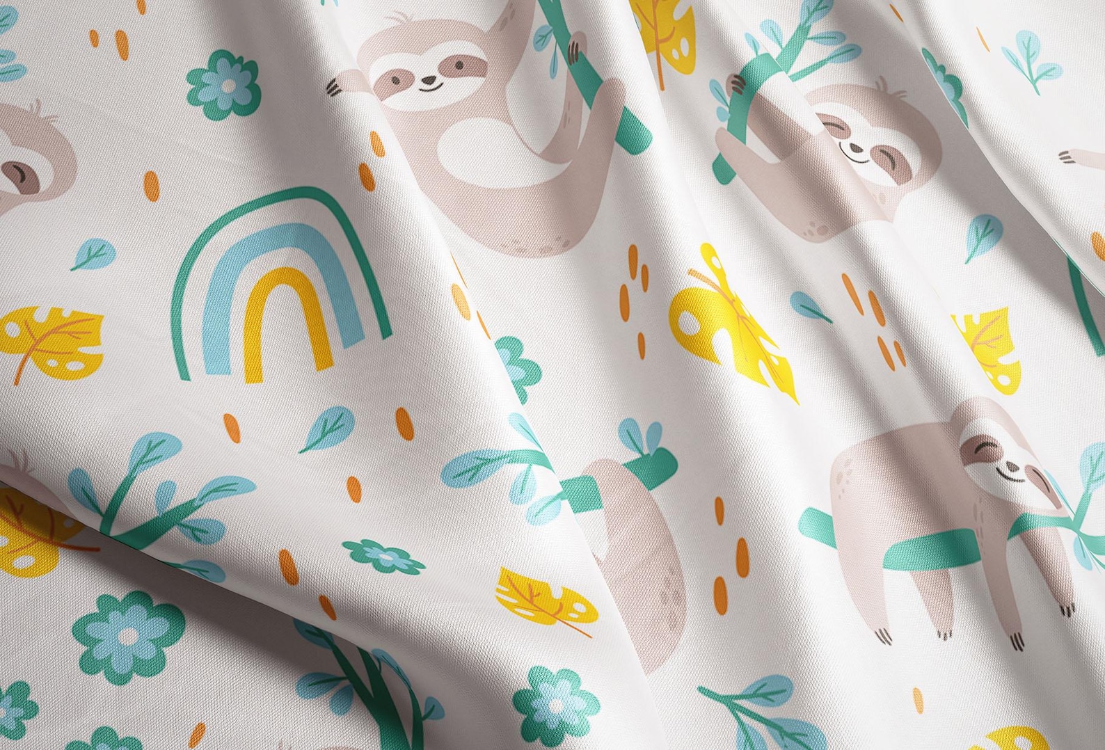 12 Cute Sloth Digital Paper, Rainbow, Clouds, Butterfly, Bear Cartoon ...