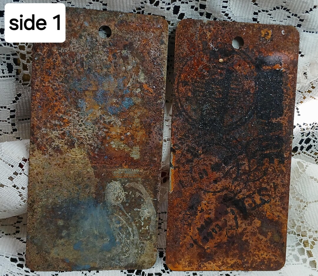 Rusted Metal Tags, Set of 2 Rusted, and Stamped Tags, Mixed Media ...