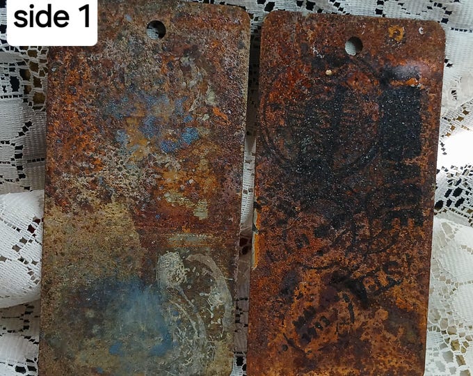 Rusted Metal Tags, Set of 2 Rusted, and Stamped Tags, Mixed Media ...