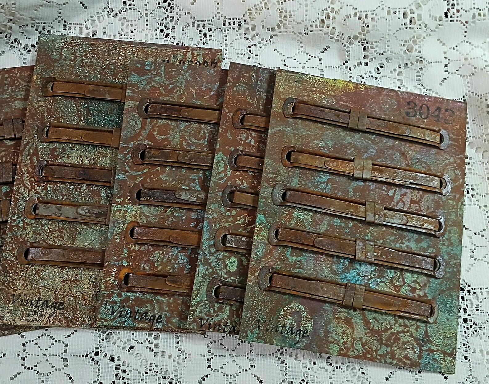 Set of 5 Rusted Metal Prong Fasteners, Great for Grungy Ephemera ...