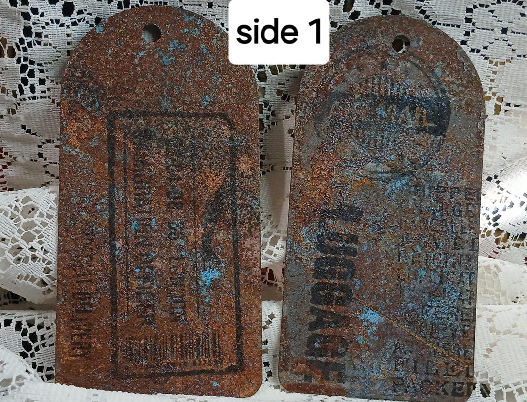 Rusted Metal Tags, Set of 2 Rusted, and Stamped Tags, Mixed Media ...