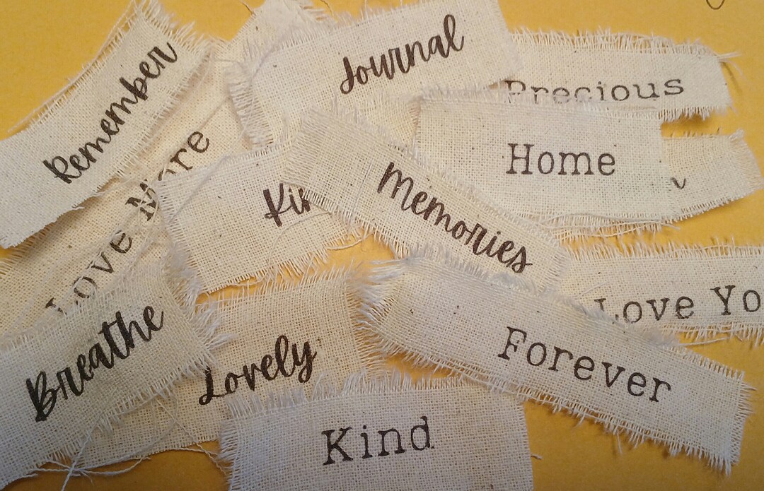 50 Fabric Printed Words, Natural 100% Cotton Muslin, Junk Journal ...