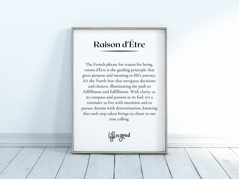 Raison D'Être Definition Printable, French Art, Office Decor ...