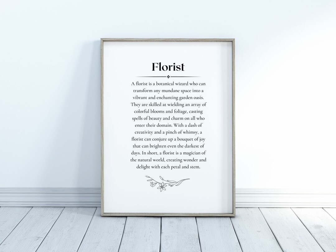 Florist Definition Printable | Florist Download | Florist Print | Gift ...