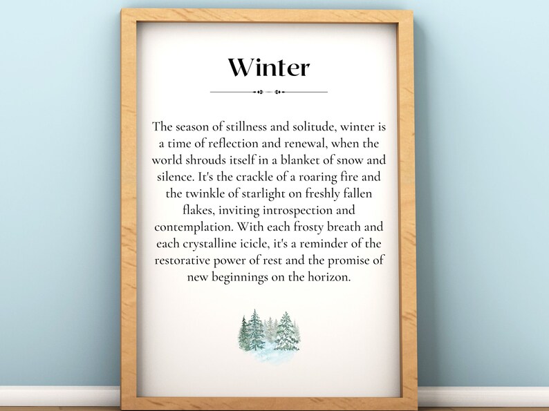 Winter Definition Printable, Seasonal Art, Office Decor, Motivational ...