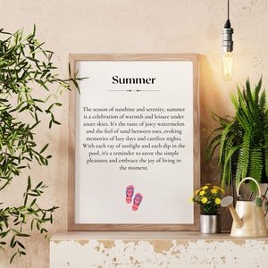 Summer Definition Printable, Seasonal Art, Office Decor, Motivational ...