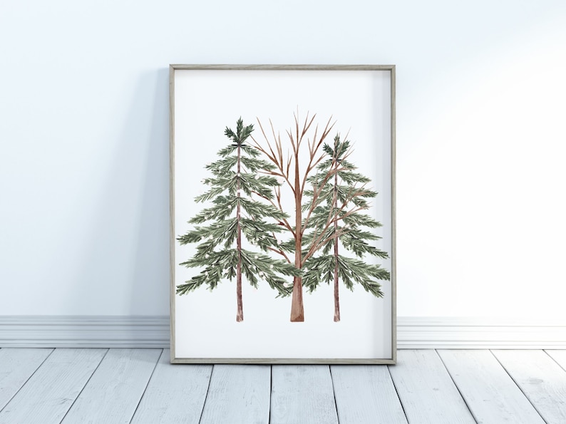 Woodland Christmas Trees Printable Rustic Holiday Gift - Etsy