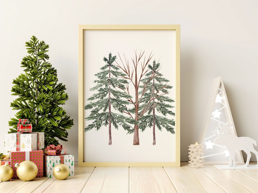 Woodland Christmas Trees Printable Rustic Holiday Gift - Etsy